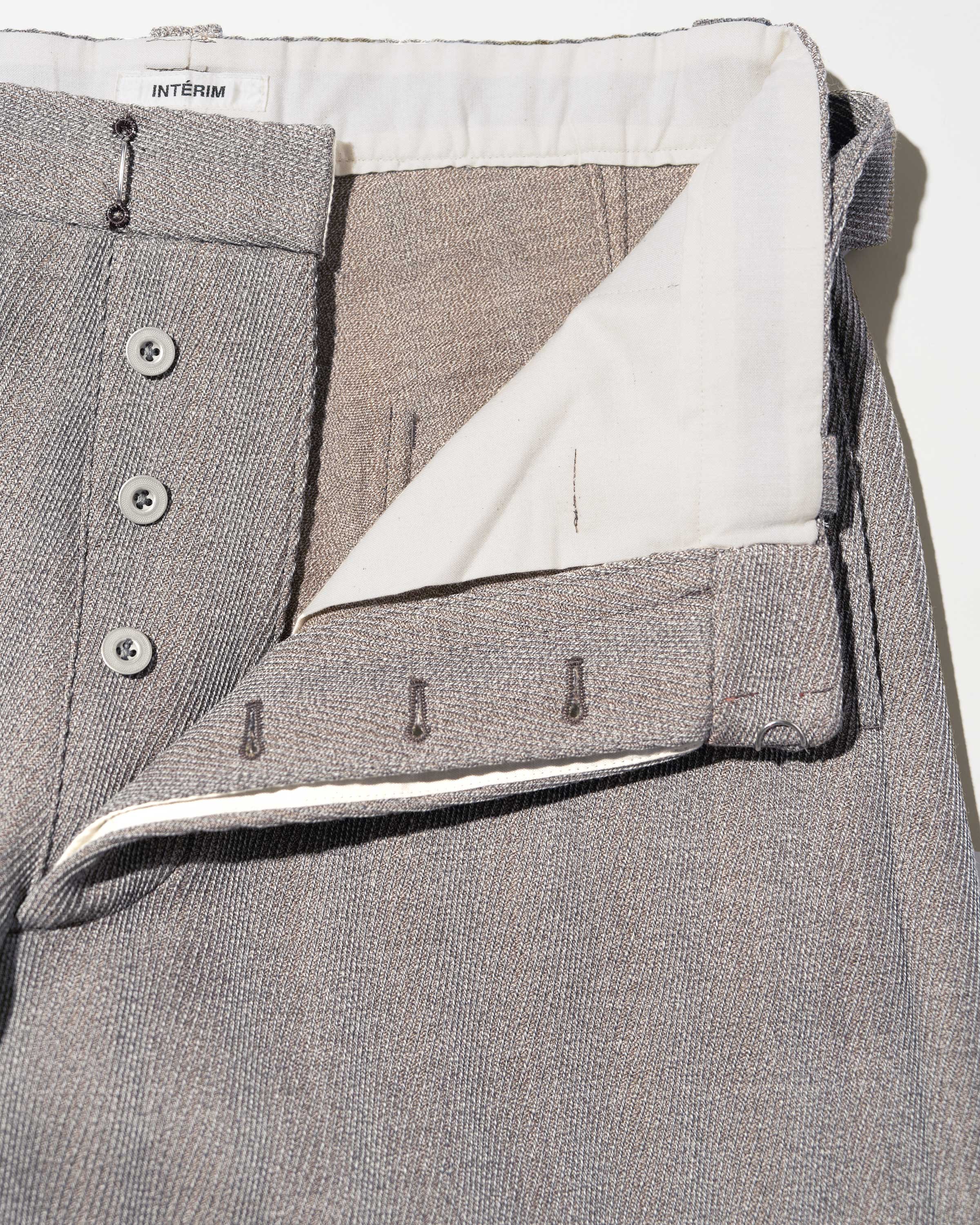 STRUCTED DIAGONAL MELANGE WOOL DEAD STOCK BELTED MIL BAGGY TROUSER ...